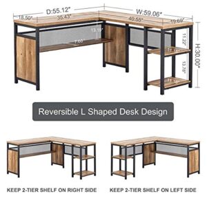 FATORRI L Shaped Computer Desk and Storage Cabinet for Home Office (Rustic Oak)