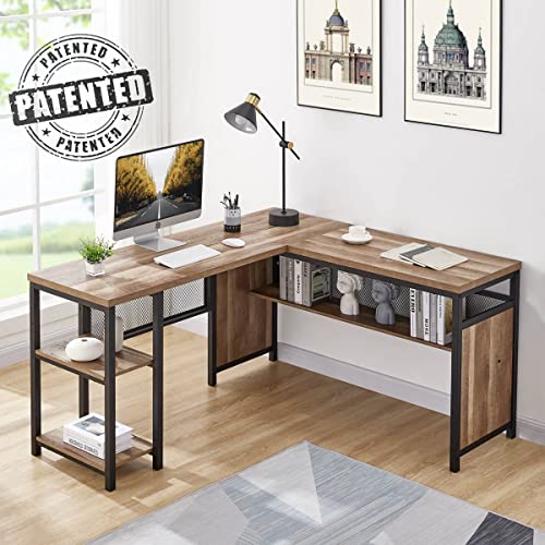 FATORRI L Shaped Computer Desk and Storage Cabinet for Home Office (Rustic Oak)