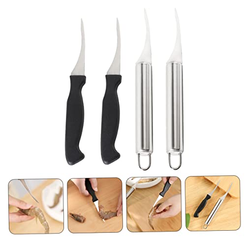 BESTonZON 4pcs Shrimp Thread Cutter Stainless Steel Scissors Household Cleaner Crab Tools Seafood Tools Shrimp Cleaning Tool Lobster Fork Picks Shrimp Line Cleaning Cutter Shrimp Line Peeler