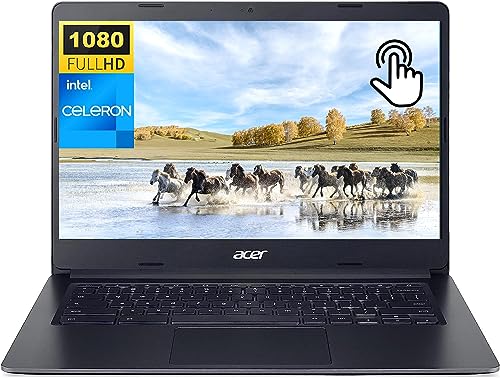 Acer 2023 Newest Chromebook 314 Laptop, 14" FHD IPS Touchscreen, Intel Celeron Dual-core Processor, 4GB RAM, 64GB eMMC, UHD Graphics, 12.5H Use, Wi-Fi, Chrome OS, Charcoal Black, Bundle with JAWFOAL