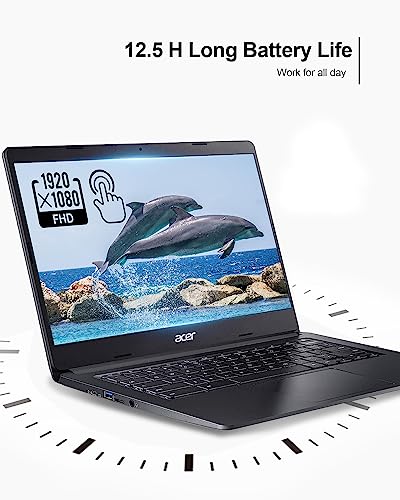 Acer 2023 Newest Chromebook 314 Laptop, 14" FHD IPS Touchscreen, Intel Celeron Dual-core Processor, 4GB RAM, 64GB eMMC, UHD Graphics, 12.5H Use, Wi-Fi, Chrome OS, Charcoal Black, Bundle with JAWFOAL