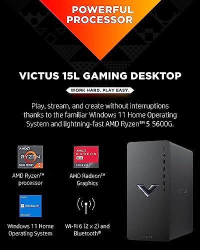 HP Victus 15L Gaming Desktop Bundle PC, AMD RX6400 Graphics, AMD Ryzen 5 5600G,32GB SDRAM, 1TB SSD, Windows 11 Home OS, RGB Lighting, Wi-Fi & Bluetooth (TG02-0013w,2023)