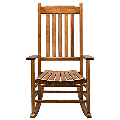 Patio Rocking Chair, Wooden Porch Rocker with High Back, 350Lbs Support Rocking Chairs for Both Outdoor and Indoor, Rocker Chair Patio Seating Chairs Rocking Chairs 62 x 86 x 117cm(L x W x H)