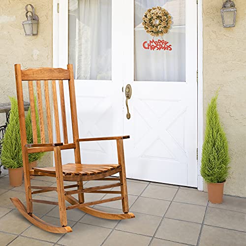 Patio Rocking Chair, Wooden Porch Rocker with High Back, 350Lbs Support Rocking Chairs for Both Outdoor and Indoor, Rocker Chair Patio Seating Chairs Rocking Chairs 62 x 86 x 117cm(L x W x H)