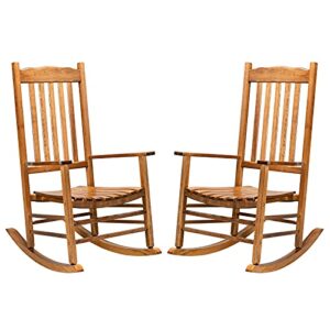 Patio Rocking Chair, Wooden Porch Rocker with High Back, 350Lbs Support Rocking Chairs for Both Outdoor and Indoor, Rocker Chair Patio Seating Chairs Rocking Chairs 62 x 86 x 117cm(L x W x H)