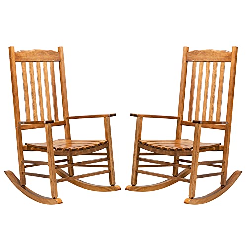 Patio Rocking Chair, Wooden Porch Rocker with High Back, 350Lbs Support Rocking Chairs for Both Outdoor and Indoor, Rocker Chair Patio Seating Chairs Rocking Chairs 62 x 86 x 117cm(L x W x H)