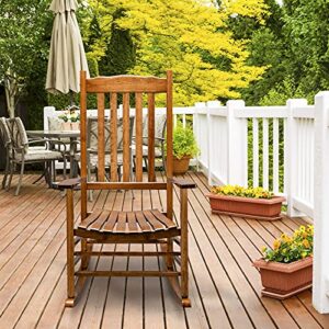 Patio Rocking Chair, Wooden Porch Rocker with High Back, 350Lbs Support Rocking Chairs for Both Outdoor and Indoor, Rocker Chair Patio Seating Chairs Rocking Chairs 62 x 86 x 117cm(L x W x H)