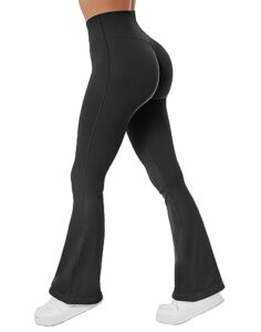 moshengqi women ribbed flare leggings seamless high waist bootcut yoga pants(m,007-black)