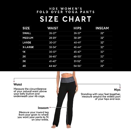 HDE Women's Color Block Fold Over Waist Yoga Pants Flare Leg Workout Leggings Black Leopard/Black - S