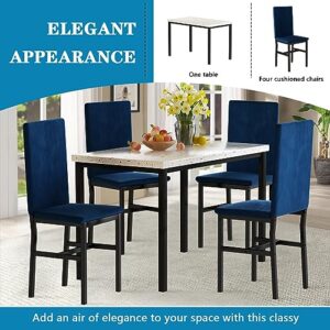 Hooseng Dining Table Set for 4, Faux Marble Kitchen Table and Chairs for 4, 5 Piece Dinner Kitchen Table Set -Size: 47L x 27W x 30H, Space Saving Dining Table Furniture Set for Apartment, Restaurant