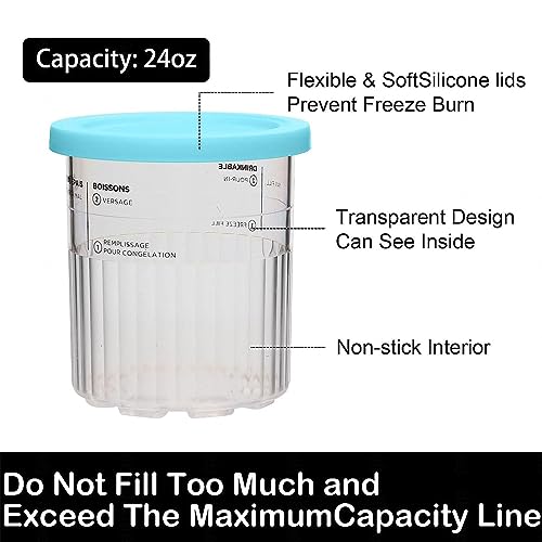 DISXENT Creami Containers, for Ninja Creami Accessories,24 OZ Ice Cream Pint Cooler Bpa-Free,Dishwasher Safe Compatible NC500,NC501 Series Ice Cream Maker