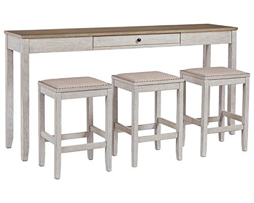 Signature Design by Ashley Skempton 4 Piece Counter Height Dining Set, Includes Table and 3 Barstools, Whitewash & Skempton Modern 24" Counter Height Upholstered Barstool, 2 Count, Whitewash