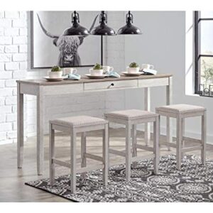 Signature Design by Ashley Skempton 4 Piece Counter Height Dining Set, Includes Table and 3 Barstools, Whitewash & Skempton Modern 24" Counter Height Upholstered Barstool, 2 Count, Whitewash