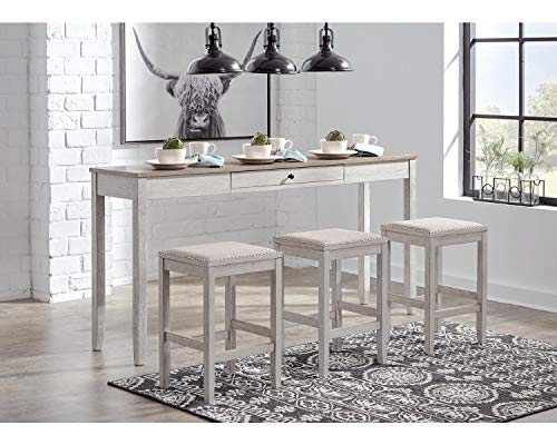 Signature Design by Ashley Skempton 4 Piece Counter Height Dining Set, Includes Table and 3 Barstools, Whitewash & Skempton Modern 24" Counter Height Upholstered Barstool, 2 Count, Whitewash