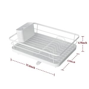 Sakugi Dish Drying Rack - Compact Dish Rack for Kitchen Counter with a Cutlery Holder, Durable Stainless Steel Kitchen Dish Rack for Various Tableware, Dish Drying Rack with Easy Installation, White