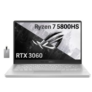 asus 2022 rog zephyrus g14 14" fhd 144hz gaming laptop, amd ryzen 7-5800hs, nvidia geforce rtx 3060 6g graphics, 16gb ram, 1tb pcie ssd, backlit keyboard, win 11 pro, white, 32gb usb card