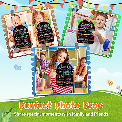 2 Pcs First Day of School Board, 12 x 10 Inch Double Sided First Day of School Sign for Preschool Kindergarten K12, Reusable Back to School Sign Chalkboard Photo Prop Supplies for Kids Girls Boys