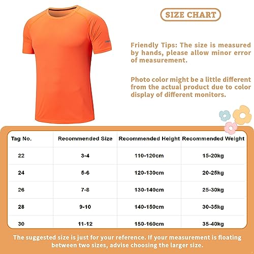 inhzoy Kids Boy Sports T-Shirt Running Training Workout Shirts Quick Dry Breathable Short Sleeve Tops Gym Activewear Orange A 7-8 Years