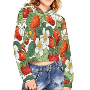 Modysero Cute Pattern Comfortable Long Sleeve Fall Winter Sweatshirt for Teens Cute Strawberry Floral Short Hoodie for Little Big Girls School Party Holiday Casual Size 7-8