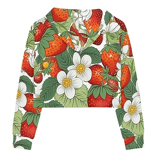 Modysero Cute Pattern Comfortable Long Sleeve Fall Winter Sweatshirt for Teens Cute Strawberry Floral Short Hoodie for Little Big Girls School Party Holiday Casual Size 7-8