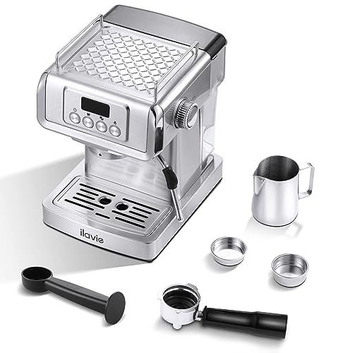 ILAVIE 20 Bar Espresso Machine, Stainless Steel Espresso Coffee Machine for Cappuccino, Latte, Espresso Maker for Home, Automatic Espresso Machine with Milk Steamer, 1.8L Water Tank, 1350W