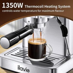 ILAVIE 20 Bar Espresso Machine, Stainless Steel Espresso Coffee Machine for Cappuccino, Latte, Espresso Maker for Home, Automatic Espresso Machine with Milk Steamer, 1.8L Water Tank, 1350W