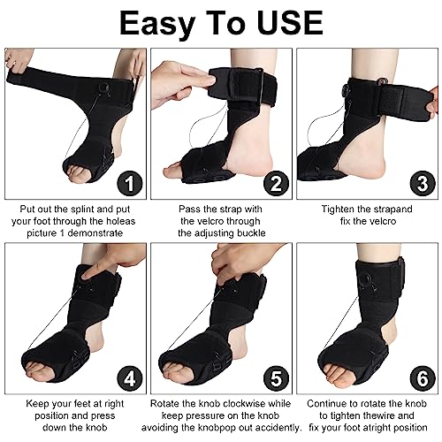 Plantar Fasciitis Relief Night Splint - Upgrade Achilles Tendonitis Brace with Rotating Knob Iron Wire Elastic Dorsal Night Splint, for Women & Men Plantar Fasciitis Relief Foot Drop Heel Arch Pain