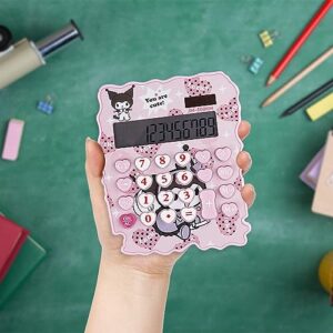 G-Ahora Cute Kitty Cat Solar Calculator 12 Digits Display Basic Calculator Button Battery Solar Panel Dual Power Supply Clear Display Screen（Purple）