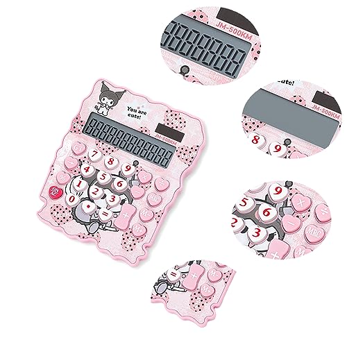 G-Ahora Cute Kitty Cat Solar Calculator 12 Digits Display Basic Calculator Button Battery Solar Panel Dual Power Supply Clear Display Screen（Purple）