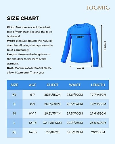 JOCMIC Boy Rash Guard Shirts Boys Swim Shirts UPF 50+ Sun Protection Long Sleeve Quick Dry Shirts Black 8-9Y