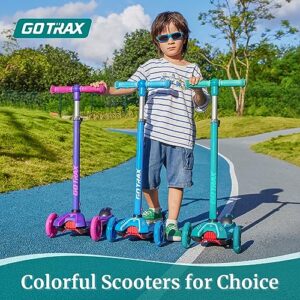 Gotrax KS1 Kids Kick Scooter, LED Lighted Wheels and 3 Adjustable Height Handlebars, Lean-to-Steer & Widen Anti-Slip Deck, 3 Wheel Scooter for Boys & Girls Ages 2-8 and up to 100 Lbs (Blue)