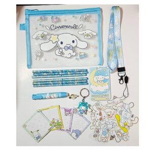 Cute School Supplies Set, Kawaii Stationery Set, Includes Pencils, Pen-Style Eraser, Sticky Note, Stickers, Lanyard with ID Badge, Back to School Gift