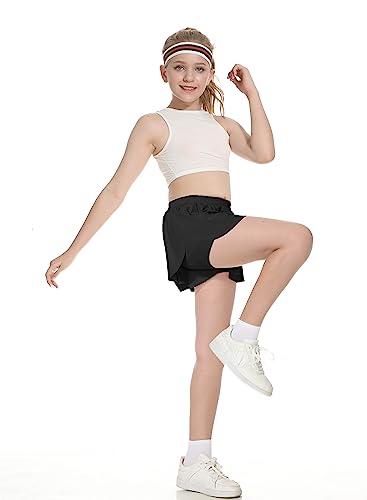 Flowy Shorts Girls Black Butterfly Tennis Skirts for Girls Teen Preppy Clothes Kids Activewear Cycling Shorts