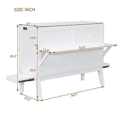 GAOWEI Full Size Murphy Bed with USB Port and Removable Shelves on Each Side, Murphy Bed Full Hidden Murphy beds Murphy Cabinet Bed (White)