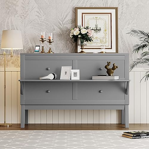 NCKMYB Murphy Bed Cabinet Queen Size Wooden Murphy Bed Chest with USB Port and Desk, Murphy Cabinet Bed for Guest Room or Small Space, Grey