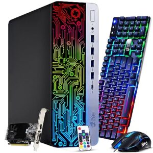 bto gaming desktop computer rgb pc, intel core i7, 32gb ddr4 ram, new 256gb ssd + 2tb hard drive, hdmi, rgb keyboard and mouse, type c port, nvidia geforce gt-1030, windows 10 pro (renewed)