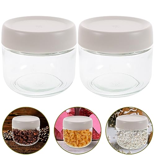 Cabilock 2PCS Glass Storage Jars Airtight Food Containers with Lids 280ml Small Clear Canisters for Pantry Kitchen Tea Coffee Sugar Snack Cereal