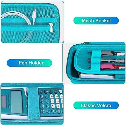 BOVKE Carrying Case for Texas Instruments TI-30XS Multiview/TI-34 Multiview/TI-36X Pro Scientific Calculator, Extra Mesh Pocket for USB Cables Pens Other School Supplies, Green