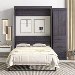 space saving wall bed full size murphy bed with wardrobe and drawers, modern storage bed can be folded into a cabinet for multipurpose guest room or home office, no box spring required easy assembly