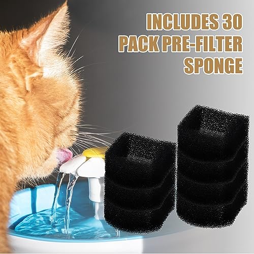 Soaoo 30 Pack Cat Water Fountain Filter 2.95 x 2.56 x 1.18 Inch Pet Fountain Replacement Foam Filters Cat Filters for Water Fountain Fits Multiple Ceramic and Stainless Steel Pet Fountain Dispenser