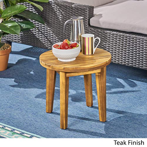 Christopher Knight Home Alva Outdoor Acacia Wood Rocking Chair with Footrest, Teak Finish & Parker Outdoor 16" Acacia Wood Side Table, Teak Finish