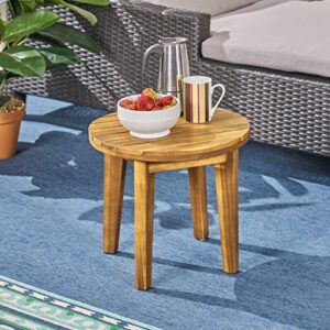 Christopher Knight Home Alva Outdoor Acacia Wood Rocking Chair with Footrest, Teak Finish & Parker Outdoor 16" Acacia Wood Side Table, Teak Finish