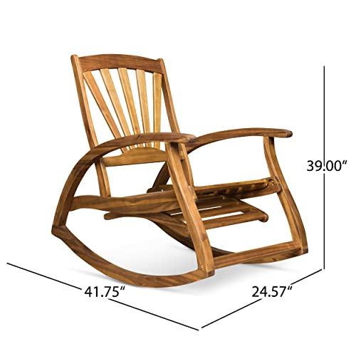 Christopher Knight Home Alva Outdoor Acacia Wood Rocking Chair with Footrest, Teak Finish & Parker Outdoor 16" Acacia Wood Side Table, Teak Finish