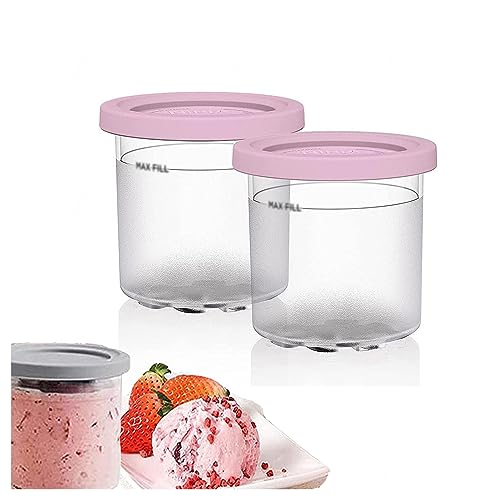 EVANEM 2/4/6PCS Creami Containers, for Creami Ninja Ice Cream,16 OZ Pint Containers with Lids Reusable,Leaf-Proof for NC301 NC300 NC299AM Series Ice Cream Maker,Pink-6PCS