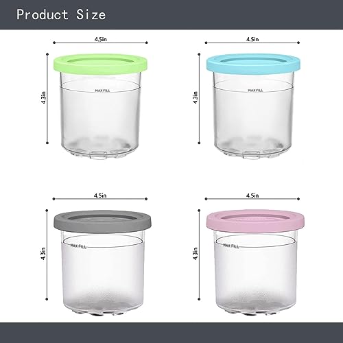 EVANEM 2/4/6PCS Creami Containers, for Creami Ninja Ice Cream,16 OZ Pint Containers with Lids Reusable,Leaf-Proof for NC301 NC300 NC299AM Series Ice Cream Maker,Pink-6PCS