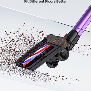 Ganiza Cordless Vacuum Cleaner- 𝟐𝟖𝐊𝐩𝐚 Powerful Suction, 6-in-1 Lightweight Stick Vacuum Cordless with LED Headlight, 40 Min Runtime, Detachable Wand for Hardwood Floor Carpet Pet Hair, Purple