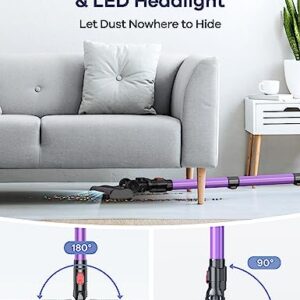 Ganiza Cordless Vacuum Cleaner- 𝟐𝟖𝐊𝐩𝐚 Powerful Suction, 6-in-1 Lightweight Stick Vacuum Cordless with LED Headlight, 40 Min Runtime, Detachable Wand for Hardwood Floor Carpet Pet Hair, Purple