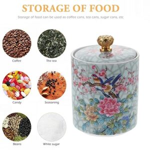 SHERCHPRY 1Pc Ceramic Food Storage Jar, Large Ceramic Tea Jar, Small Ceramic Tea Jar, Ceramic Sealed Storage Canister with Cover for Kitchen Tea, Coffee, Sugar (3.73X2.75X3.14in)