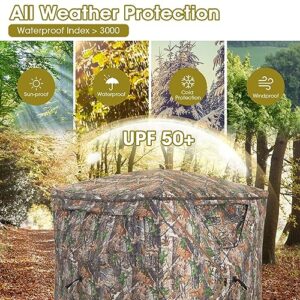 Tangkula Hunting Blind, 2-3 Person 270 Degree See Through Ground Blind with Silent Sliding Windows & Zippered Door, Portable Pop Up Deer Blind with Carrying Bag for Turkey & Deer Hunting