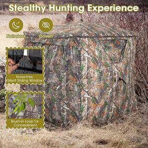 Tangkula Hunting Blind, 2-3 Person 270 Degree See Through Ground Blind with Silent Sliding Windows & Zippered Door, Portable Pop Up Deer Blind with Carrying Bag for Turkey & Deer Hunting